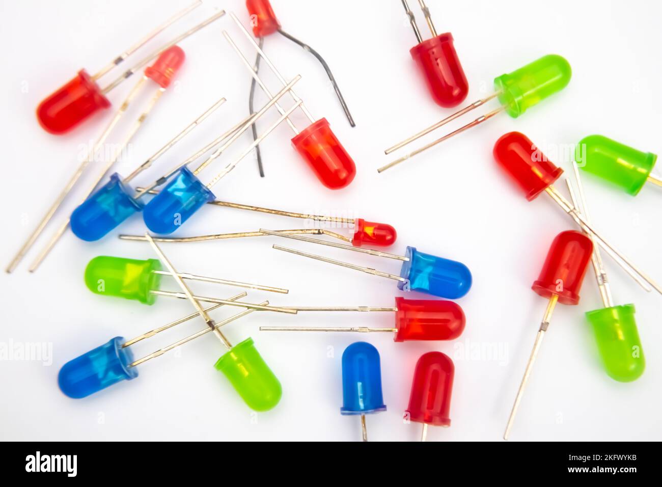 Collection of LEDs on a white background. Electronic DIY parts Stock ...