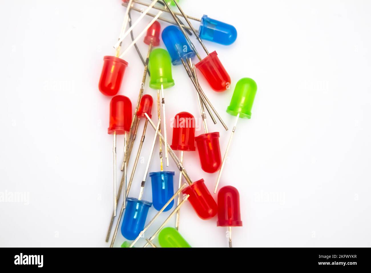 Collection of LEDs on a white background used for copy space ...