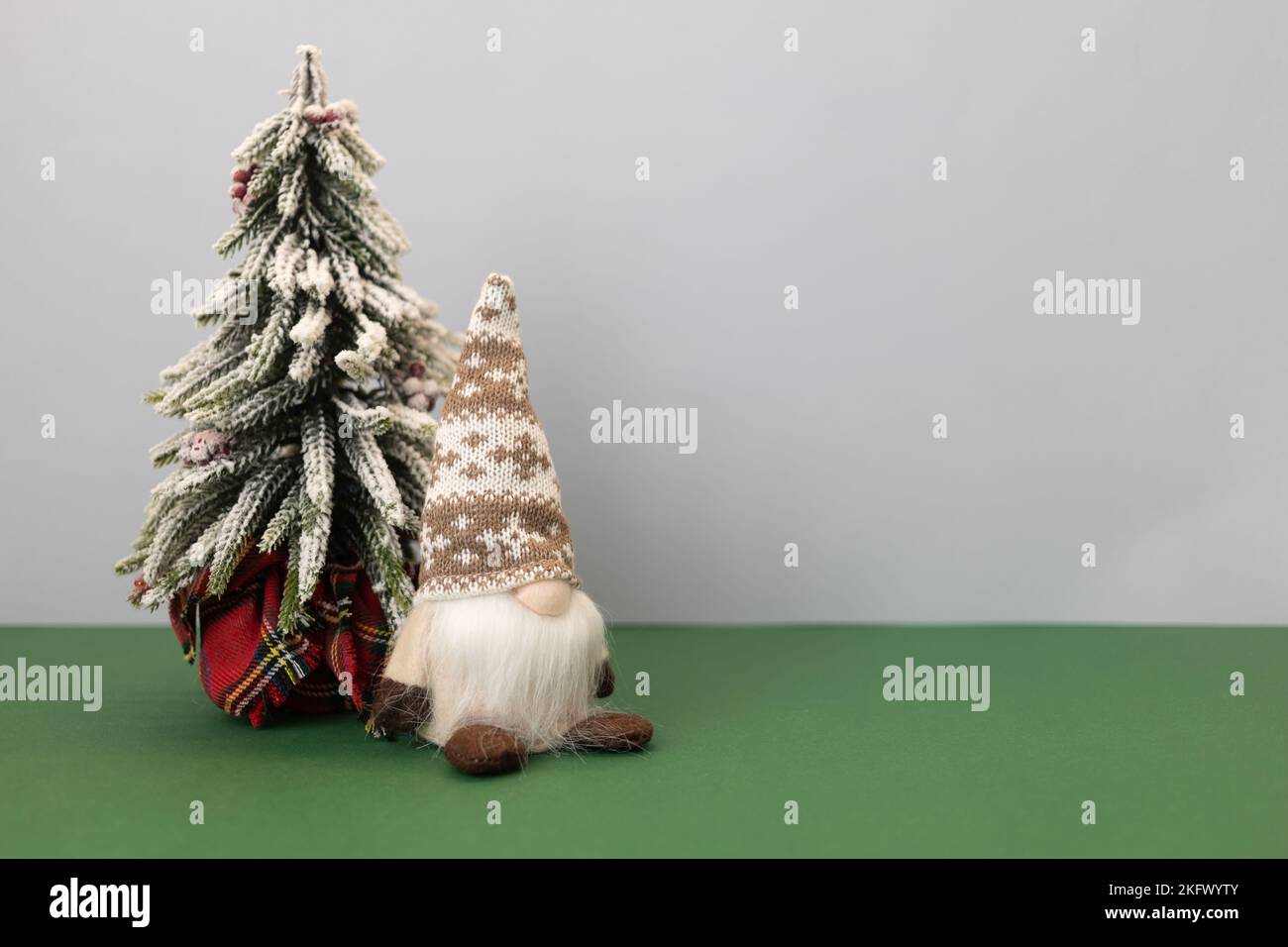 christmas tree and gnome gonk with copy space background Stock Photo ...