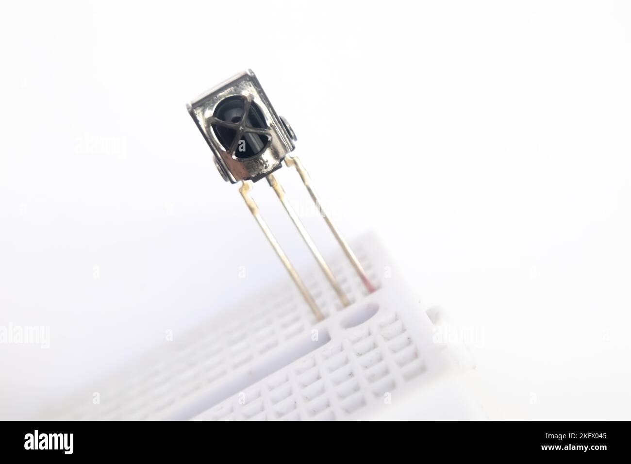 Front view of an embedded IR receiver on a project board on a white ...