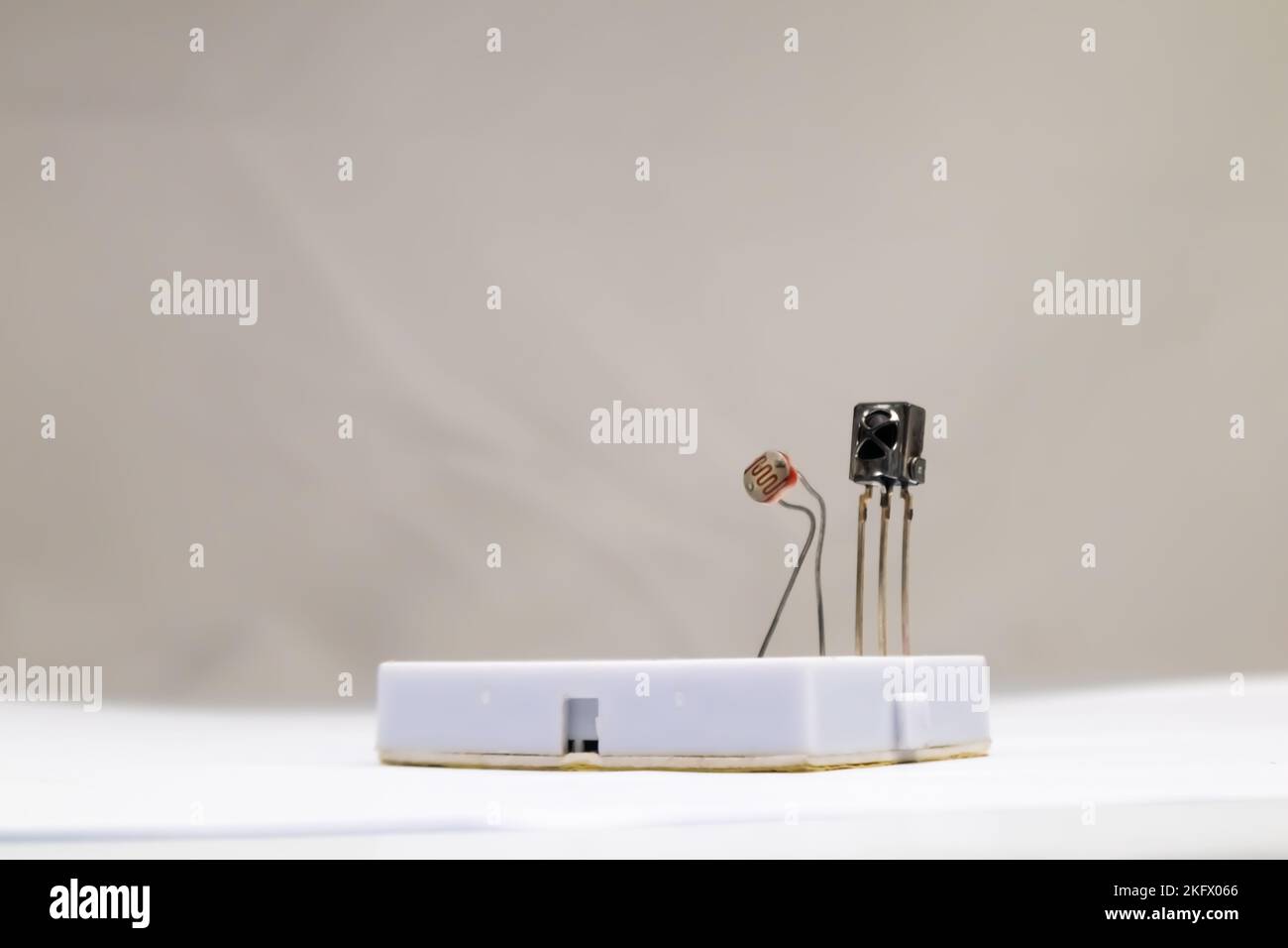 Selective focus side view of an LDR and an IR receiver embedded in the ...