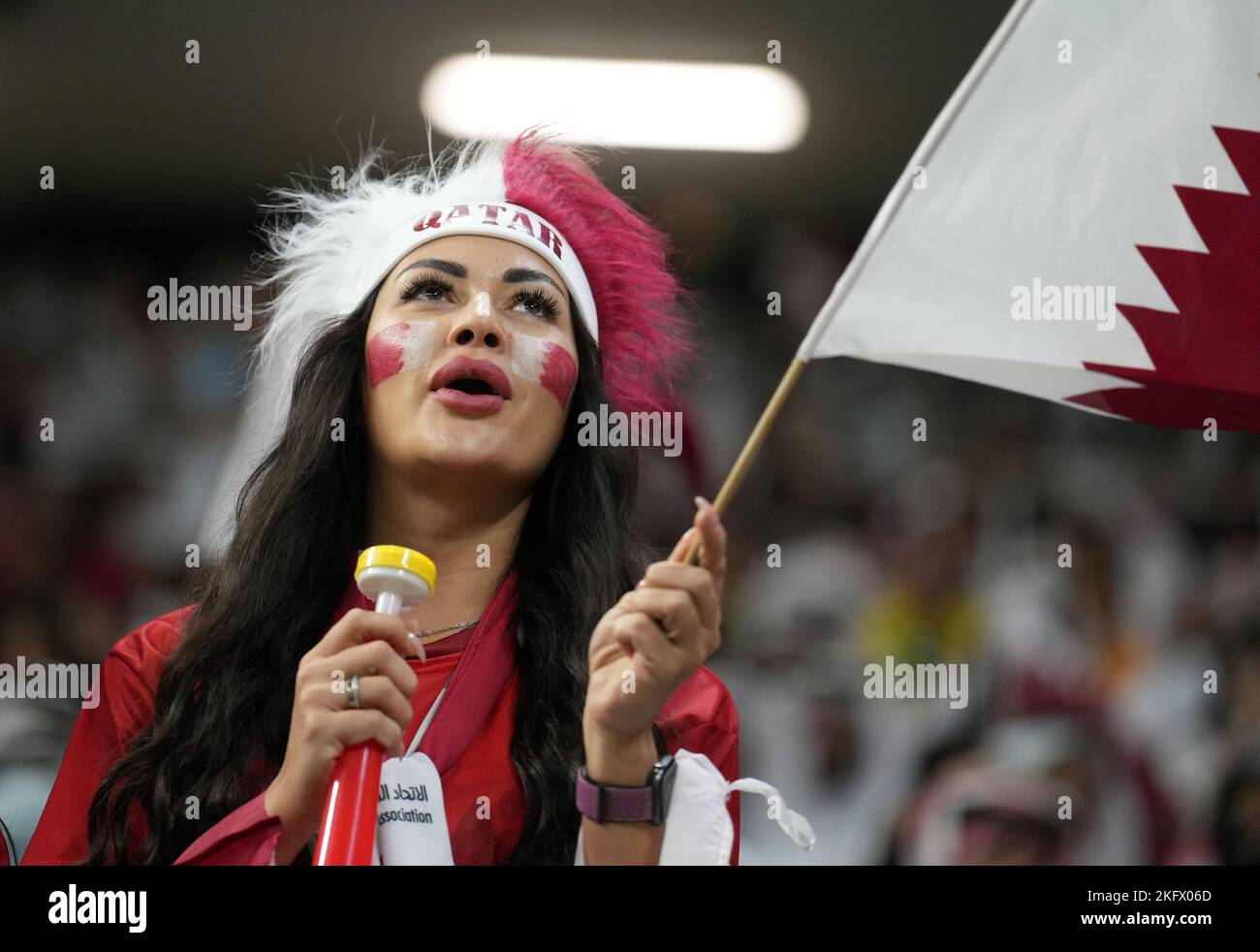 A Qatar fan ahead of the FIFA World Cup Group A match at the Al Bayt ...