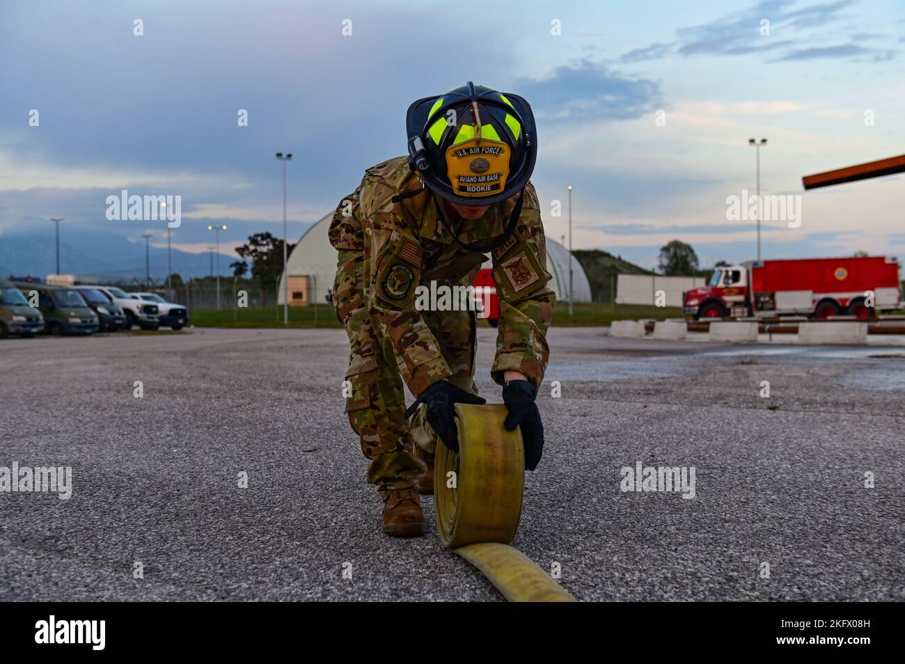 A U.S. Air Force firefighter with the 31st Civil Engineer Squadron ...