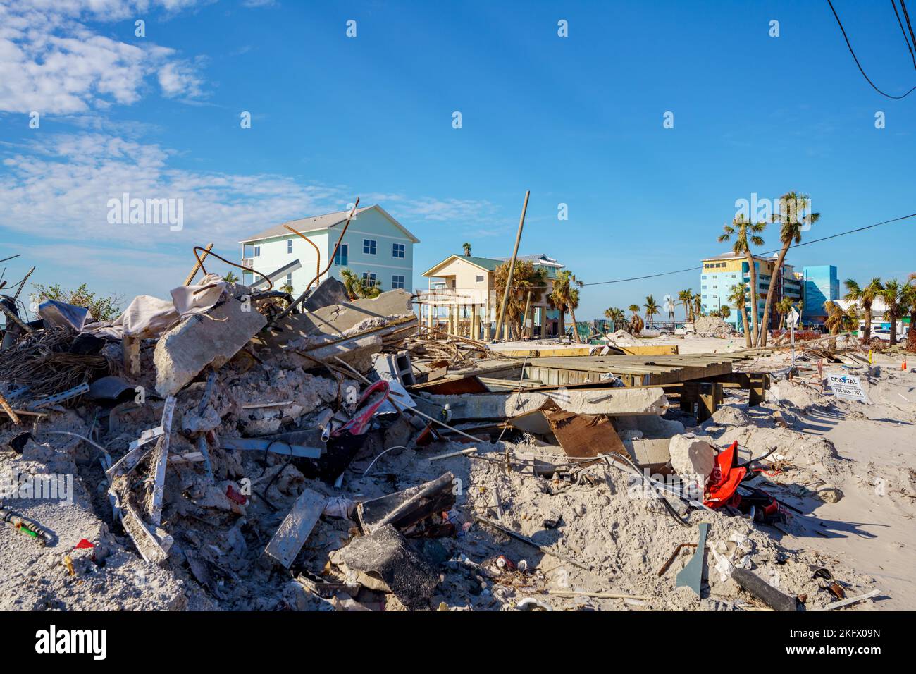 Fort Myers Beach, FL, USA - November 19, 2022: Debris lay on the ...