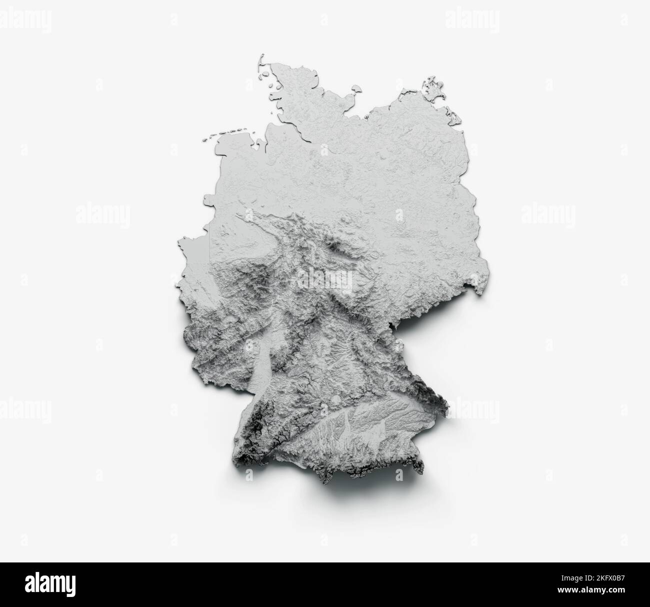 A 3d illustration of Germany map with shaded relief on white background ...