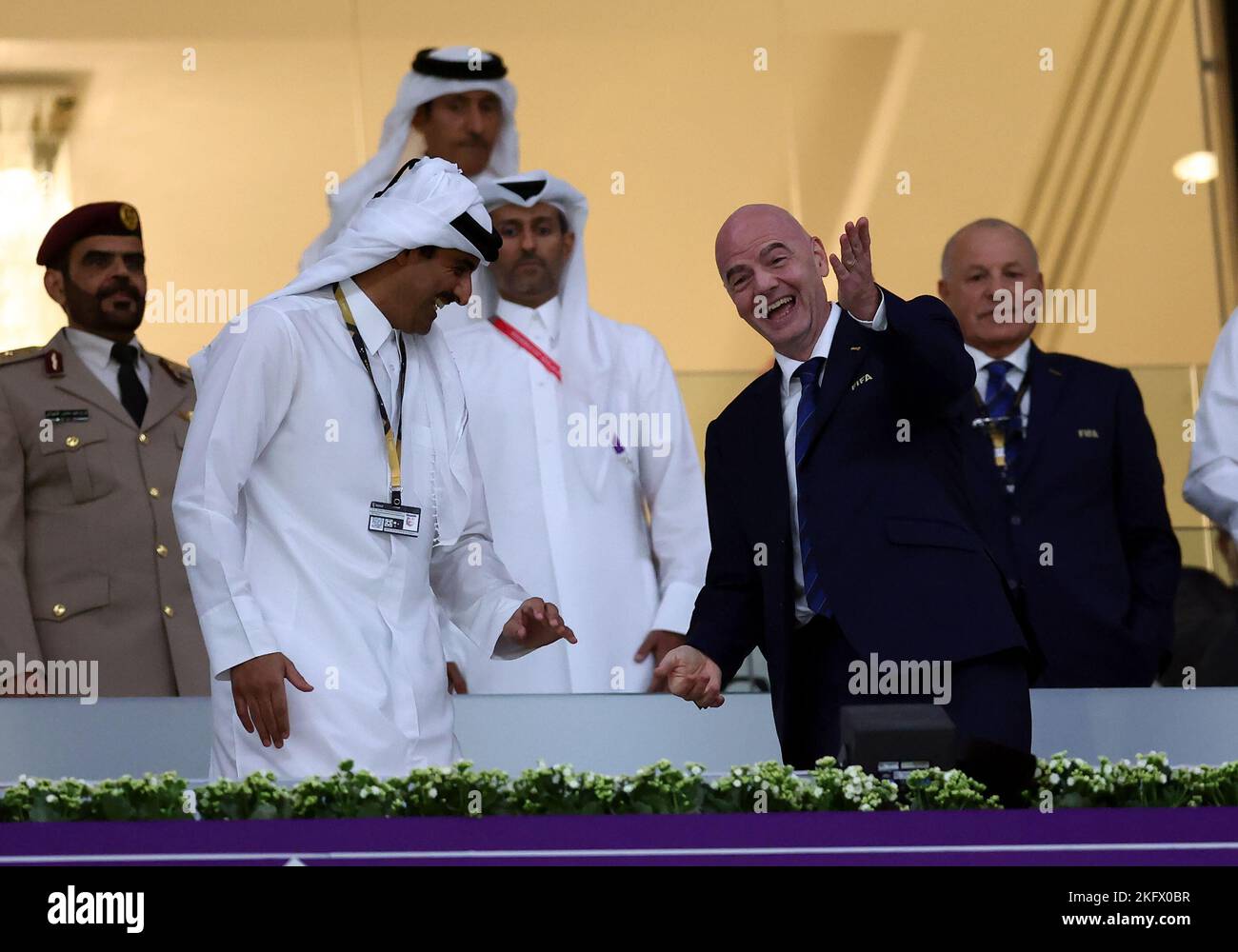Al Khor, Qatar. 20th Nov, 2022. FIFA president Gianni Infantino (r) during the FIFA World Cup ...