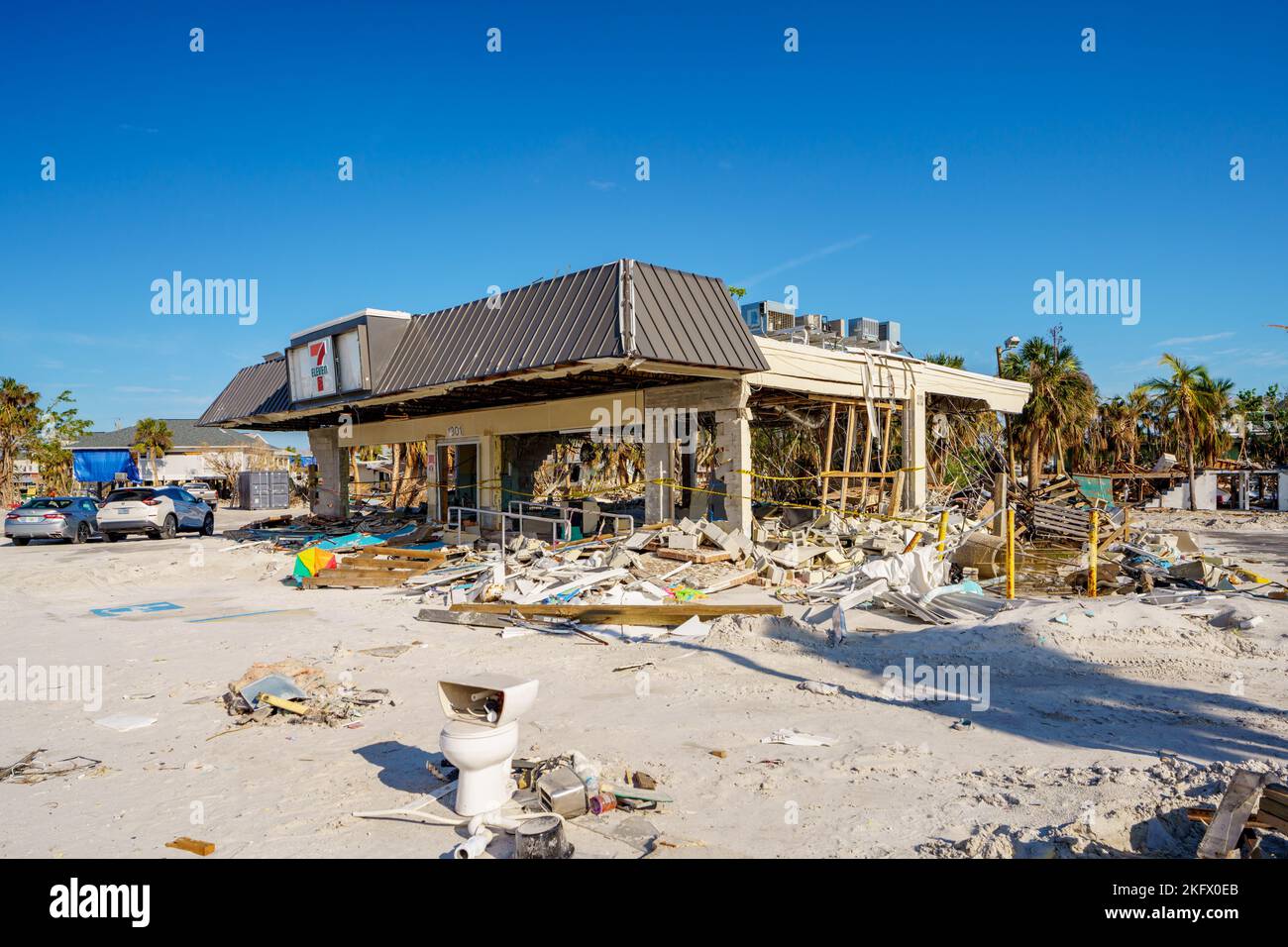 Fort Myers Beach, FL, USA - November 19, 2022: 7 Eleven destroyed by ...