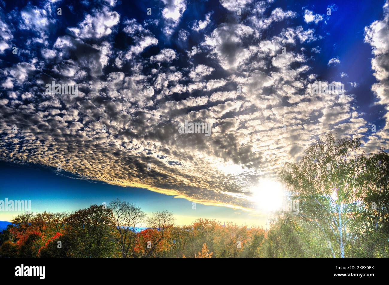 HDR mysterious colorful sky with clouds in Fulda, Hessen, Germany Stock ...