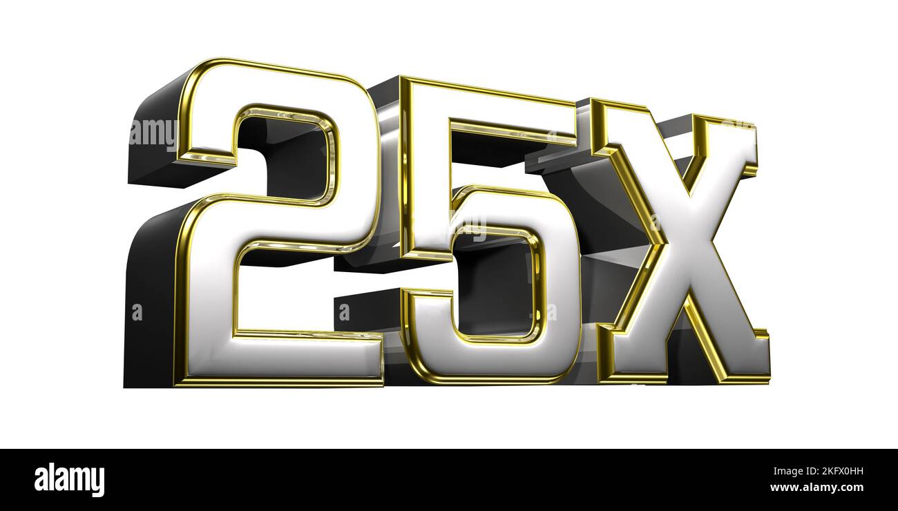 25X stainless steel gold rim 3D illustration on white background have ...