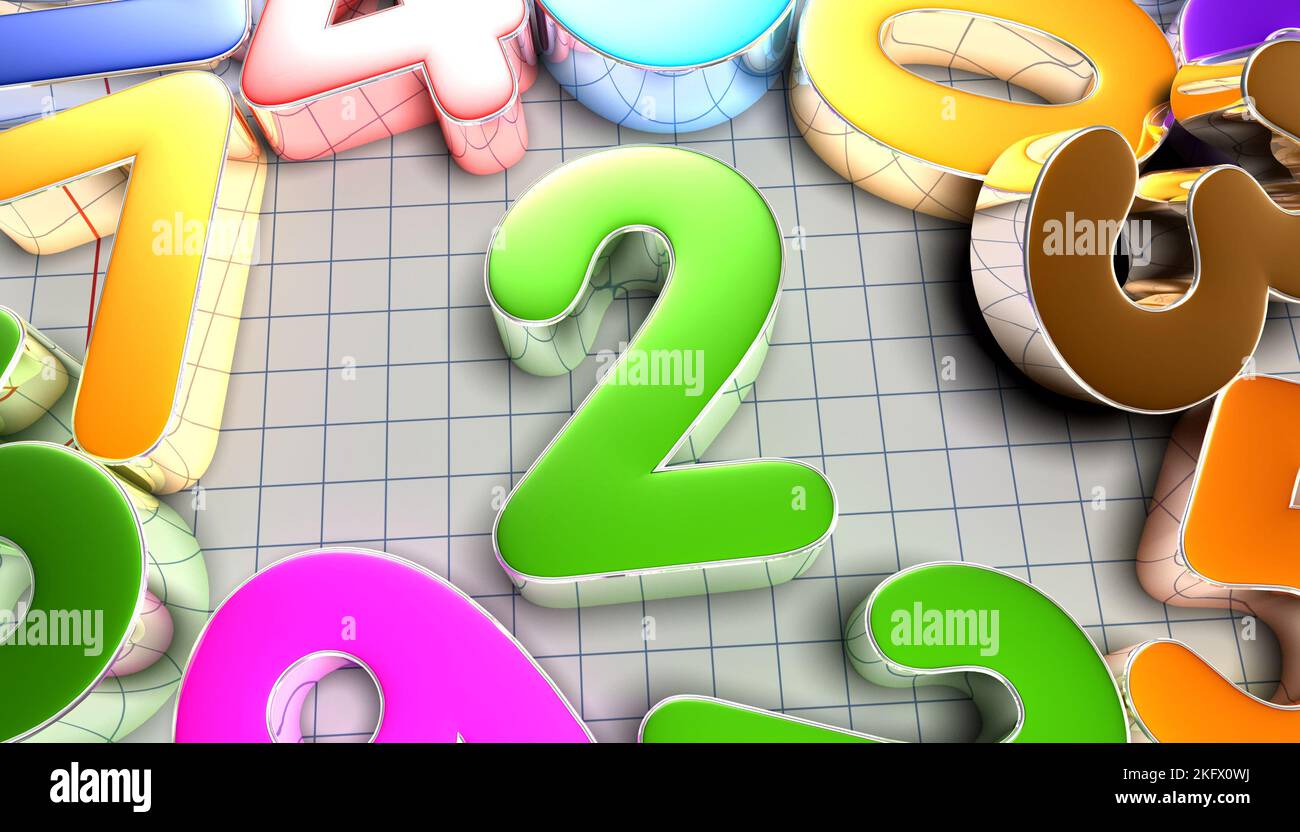 Number 2 surrounded by numbers 3D illustration Placed on lined paper ...