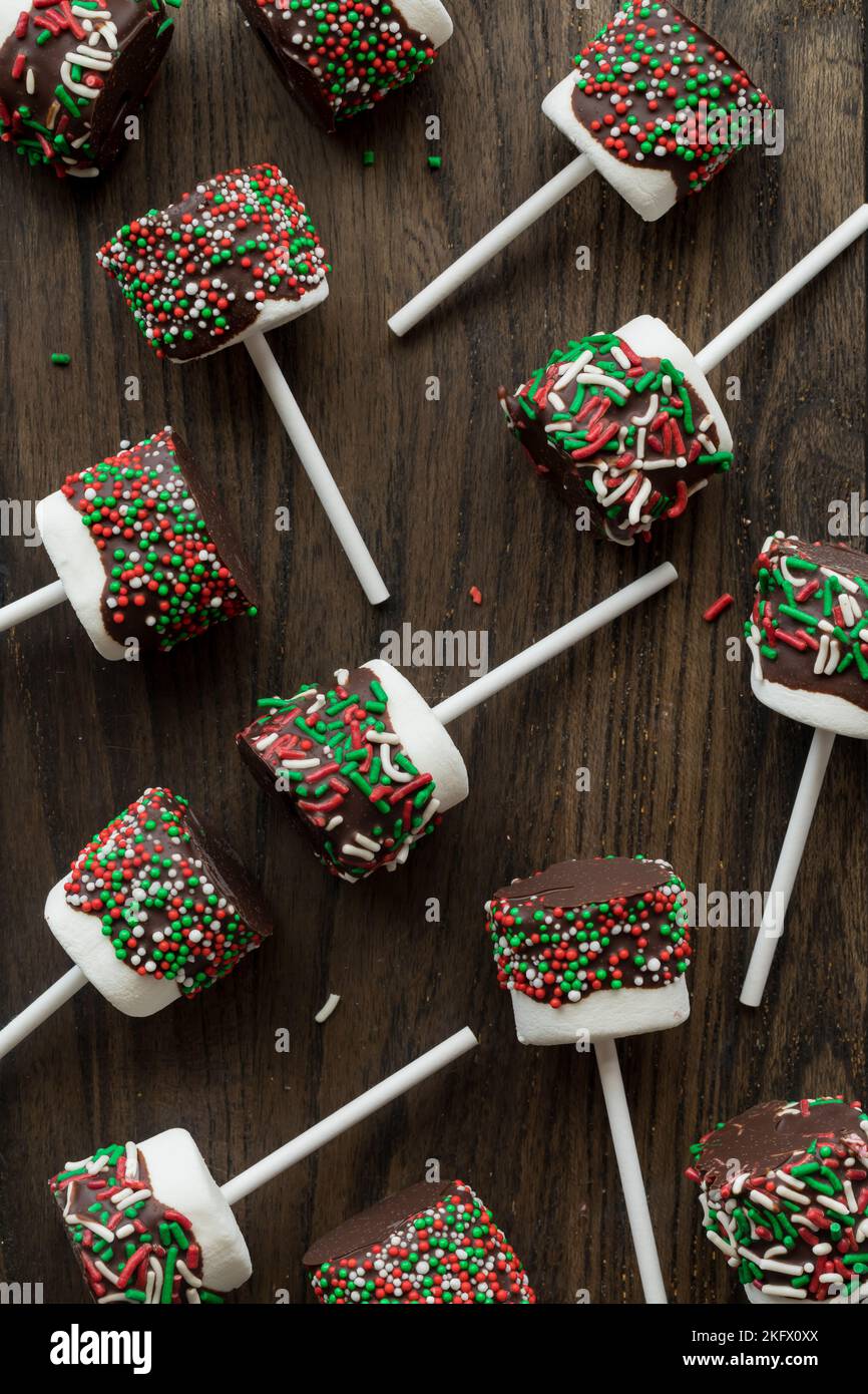 Chocolate dipped marshmallow pops covered in festive sprinkles Stock ...