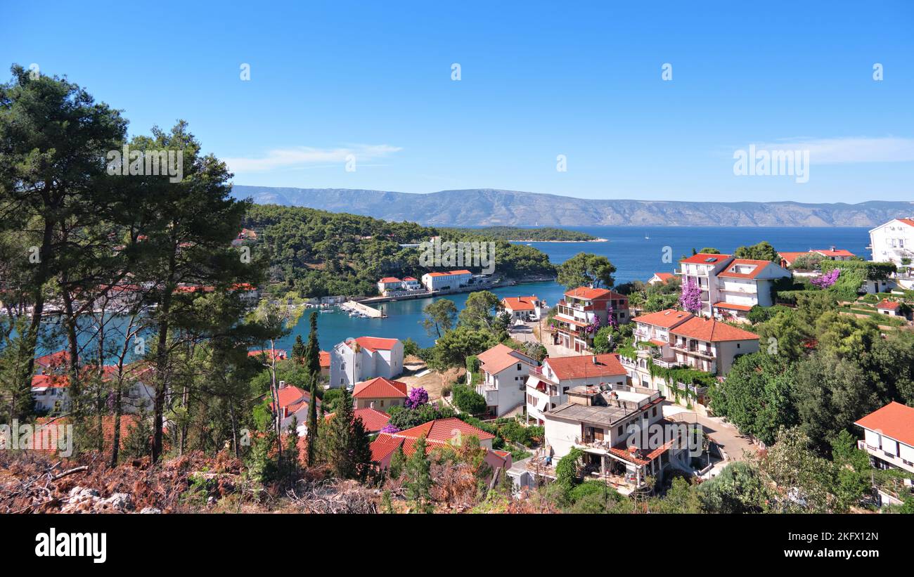 Aerial view of Jelsa, Hvar island in Croatia from the hill. Scenic ...