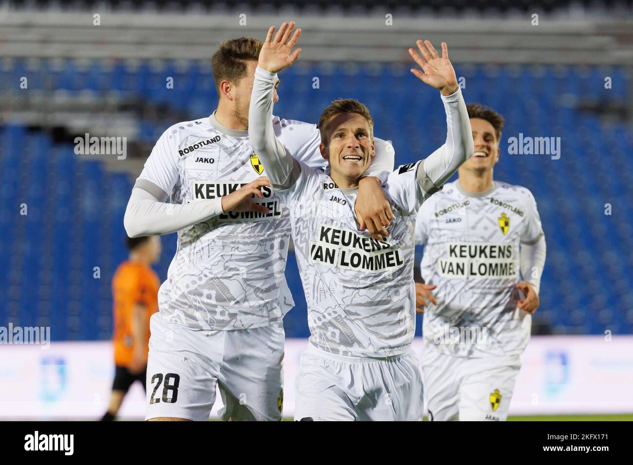 Lierse's Nils Schouterden celebrates after scoring during a soccer ...