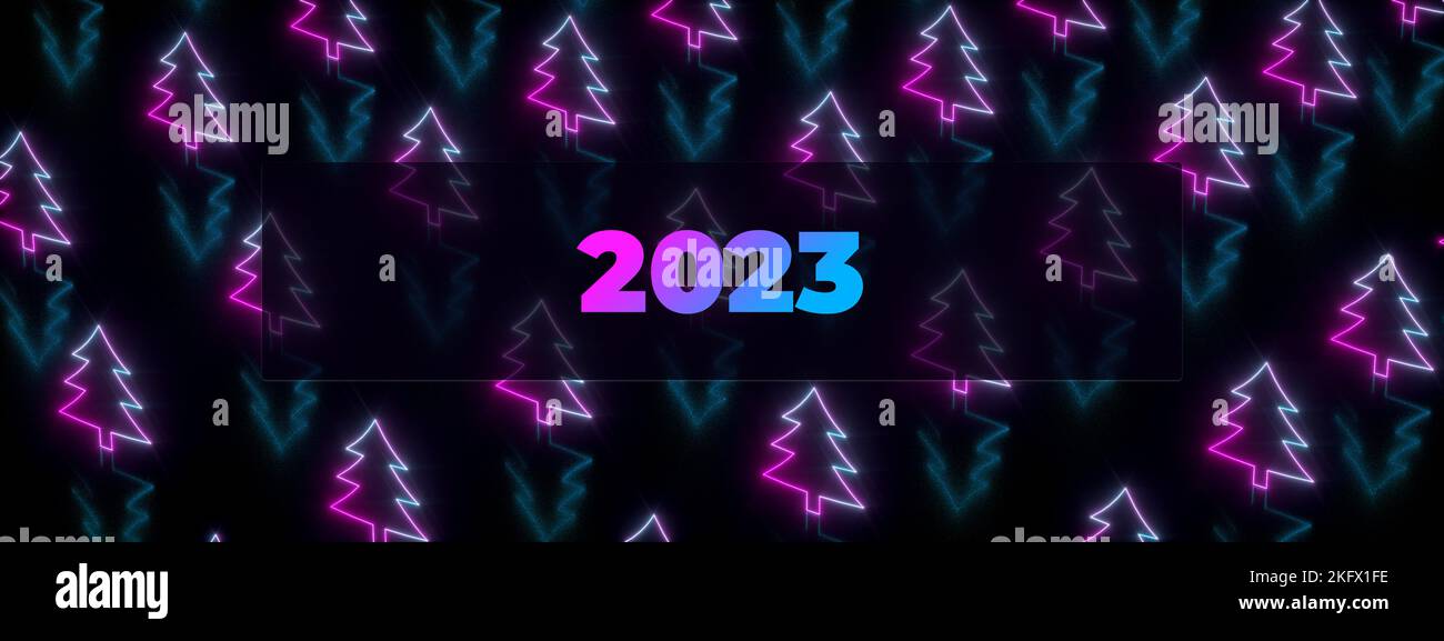 neon 2023 christmas background, 3d render, panoramic image Stock Photo ...