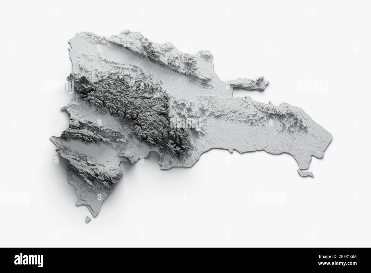 A 3d illustration of Costa Rica map with shaded relief on white ...