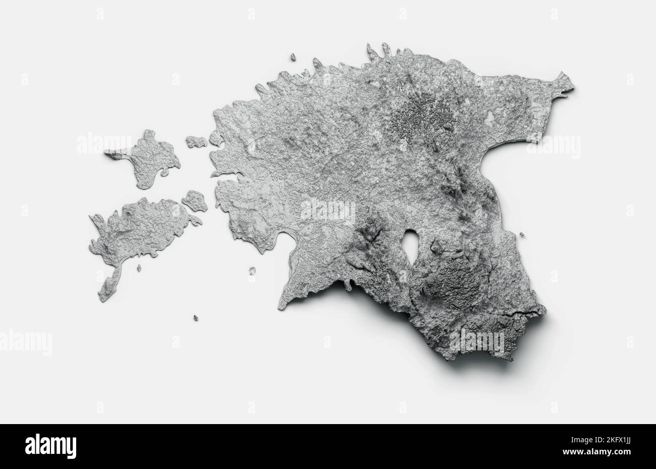 A 3d illustration of Estonia map with shaded relief on white background ...