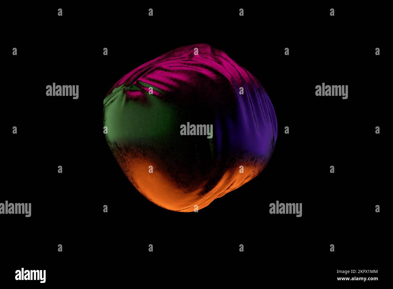 deformed iridescent sphere over black background, vibrant liquid ...