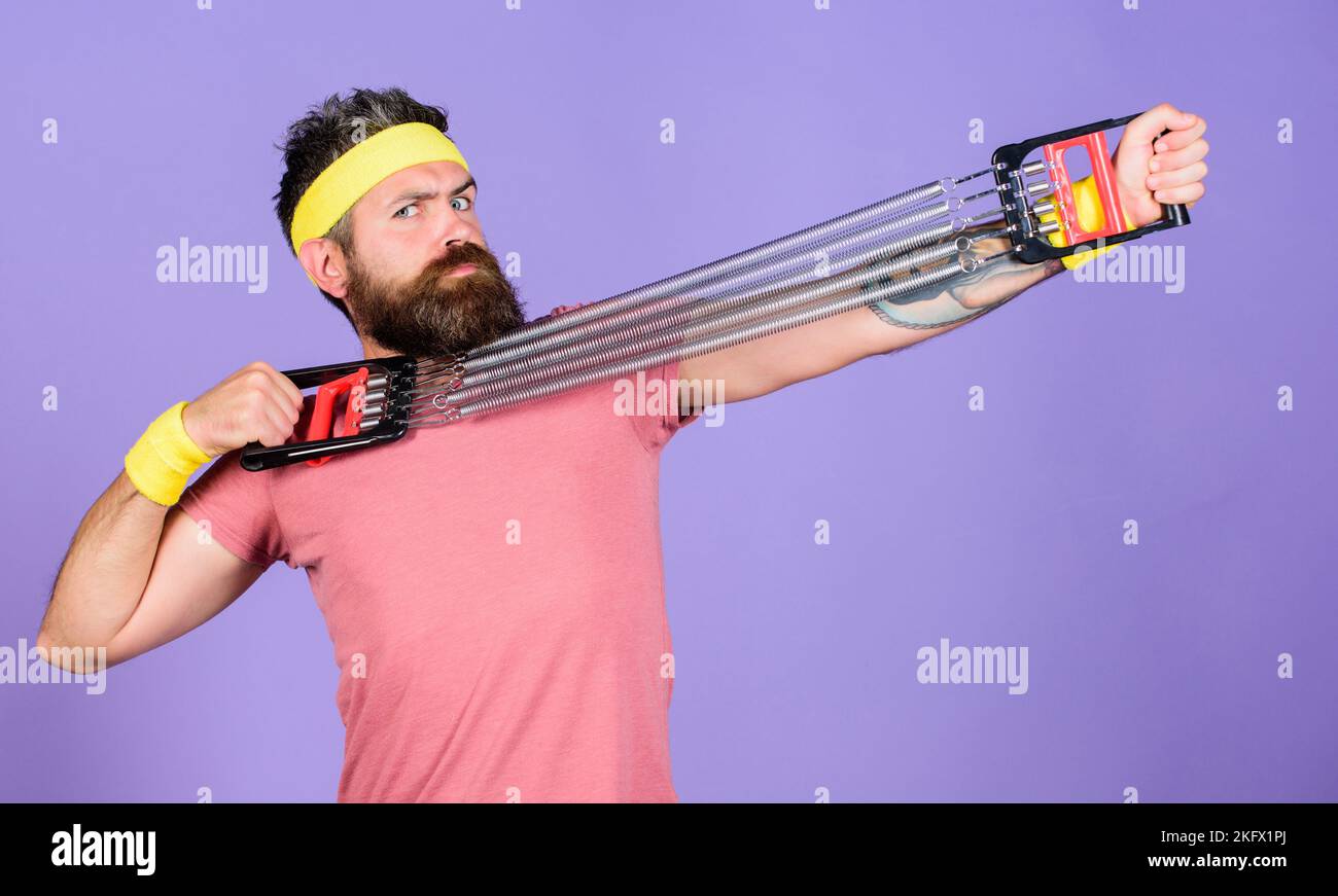 Sportsman wear retro outfit training violet background. Athlete sport ...