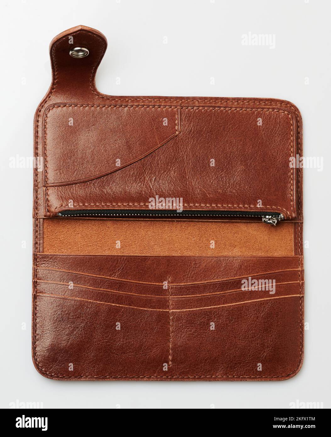 Empty open brown leather wallet isolated on studio background Stock ...
