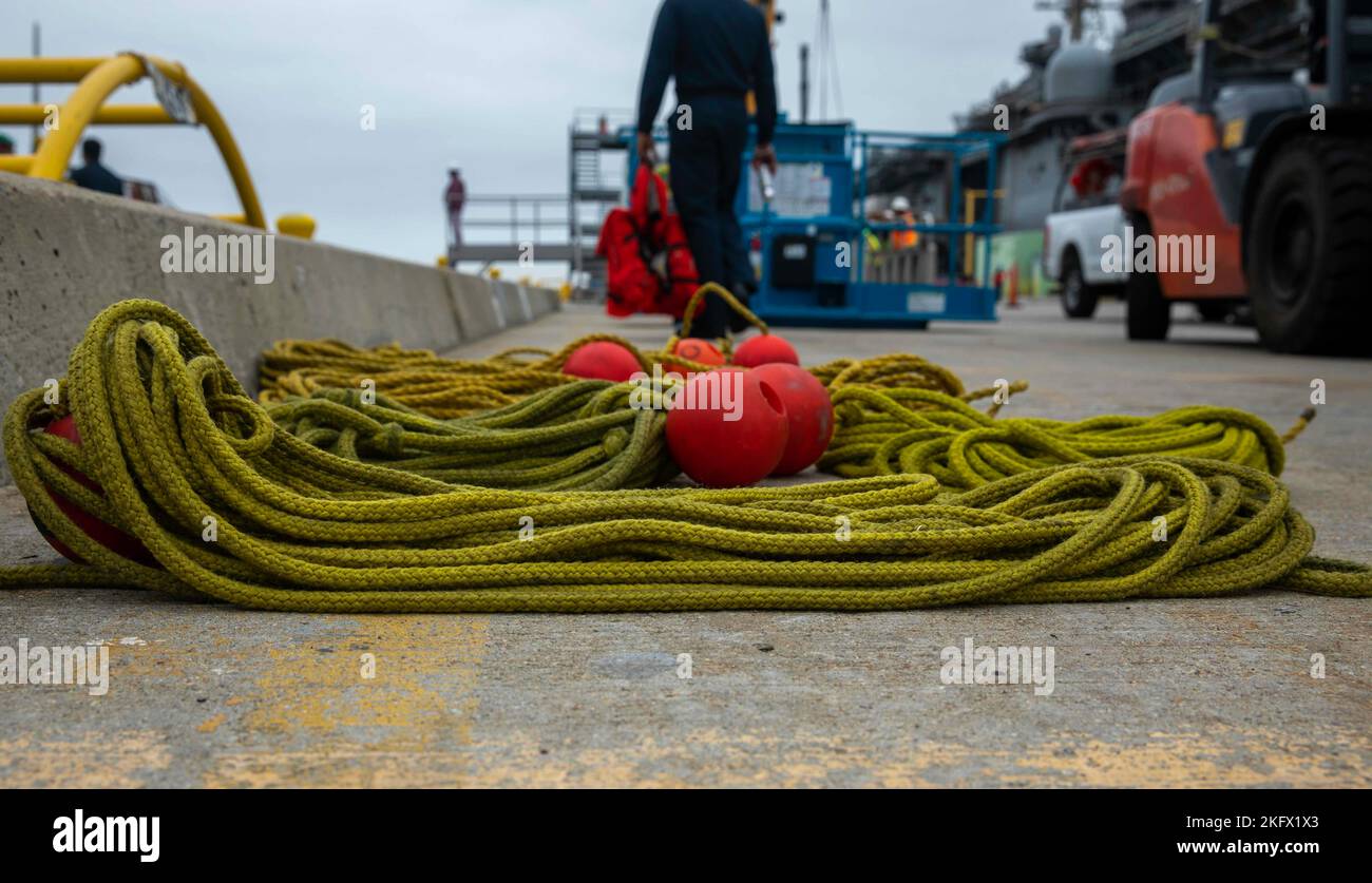 221013-N-XK047-1058 SAN DIEGO (Oct. 13, 2022) – Heaving lines lay on ...