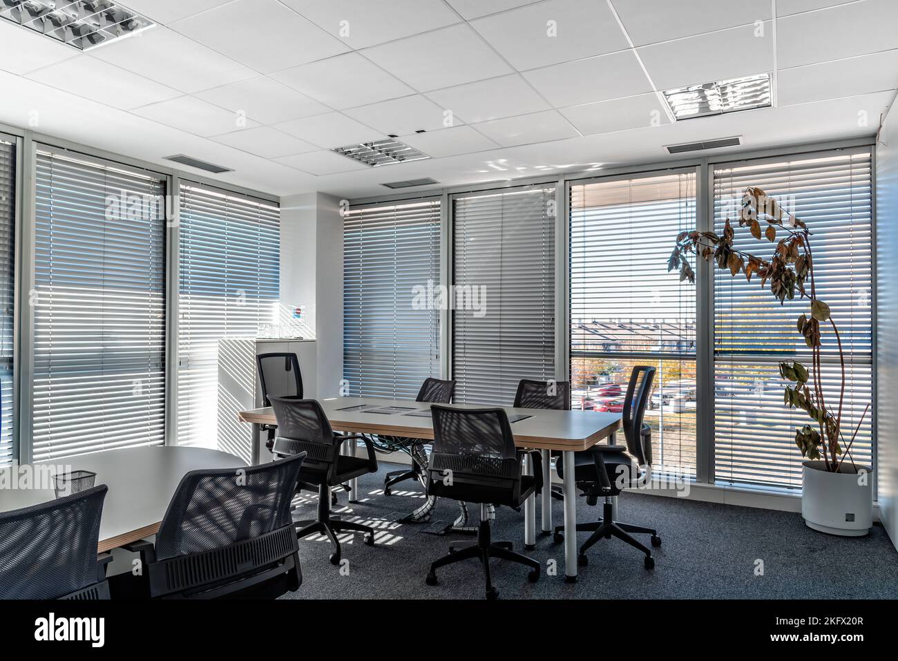 Empty places for workers in contemporary coworking. Startup business ...