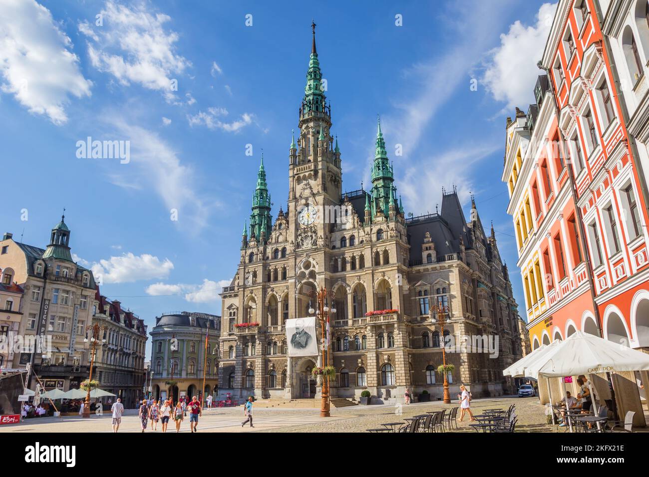 Market square withe historic city hall building in Liberec, Czech ...