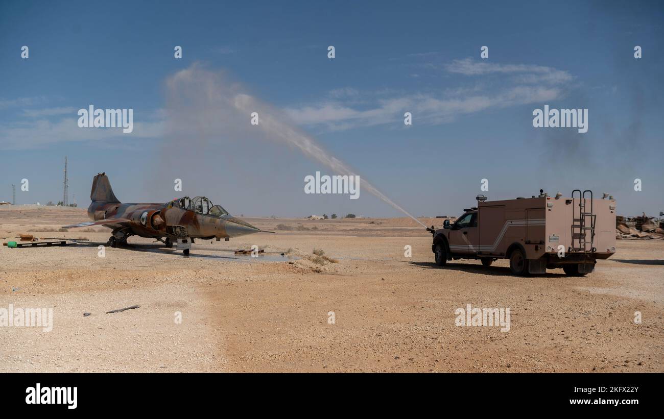 An Airport Rescue Firefighting vehicle demonstrates its capabilities ...