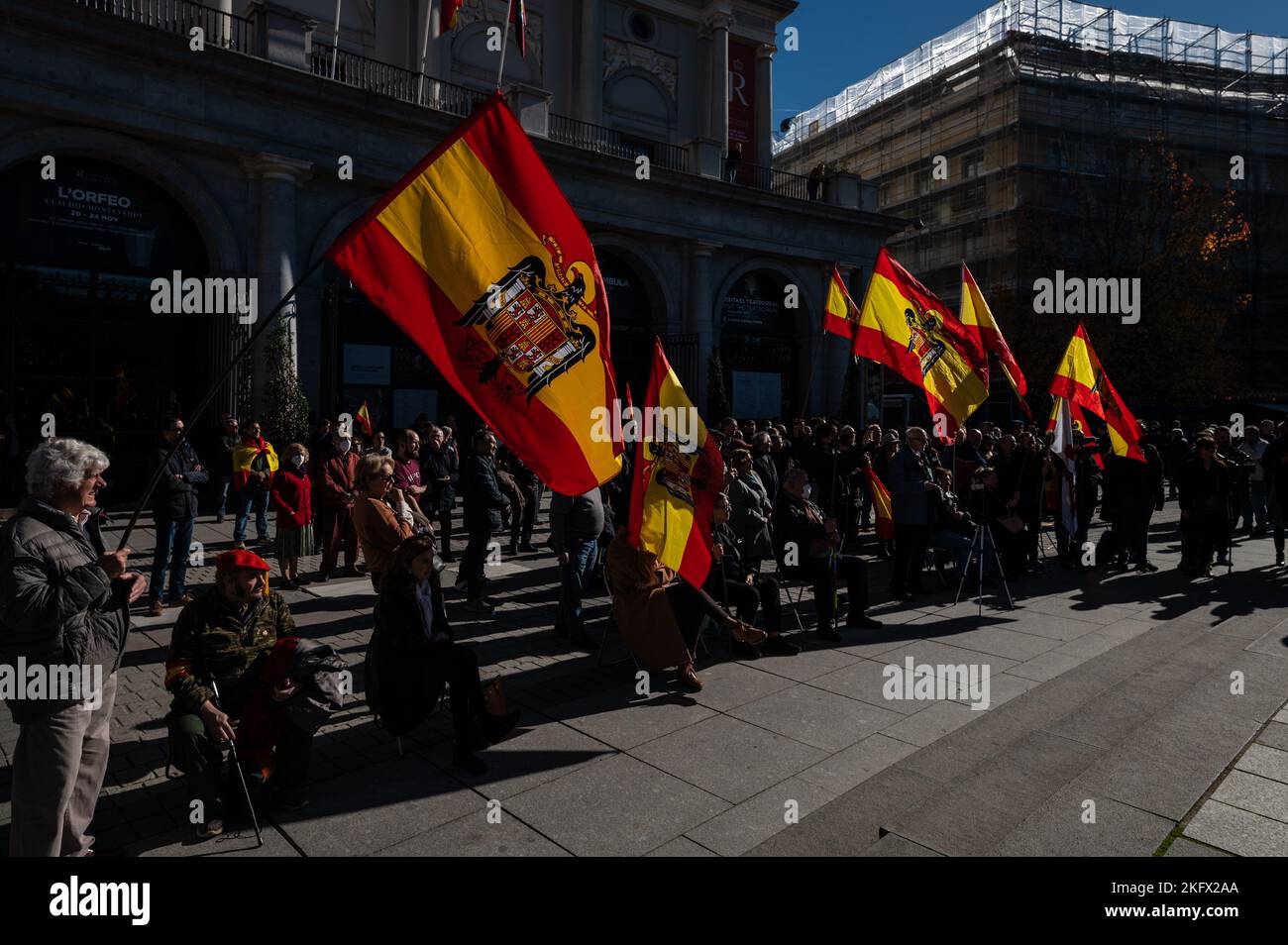 Madrid, Spain. 20th Nov, 2022. People waving pre-constitutional flags ...