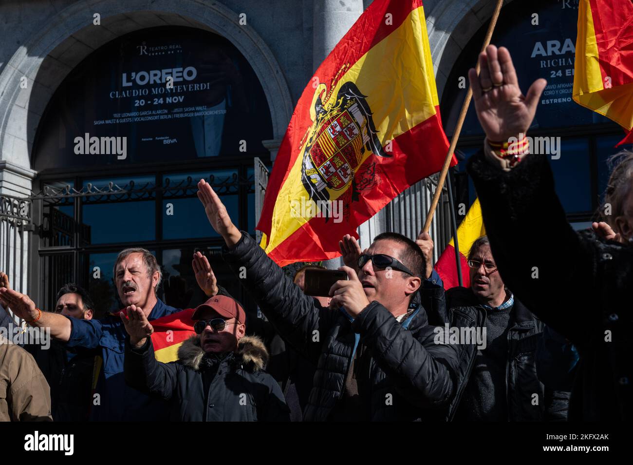 Madrid, Spain. 20th Nov, 2022. People waving pre-constitutional flags ...