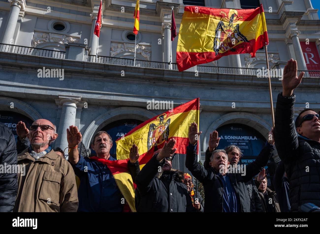 Madrid, Spain. 20th Nov, 2022. People waving pre-constitutional flags ...