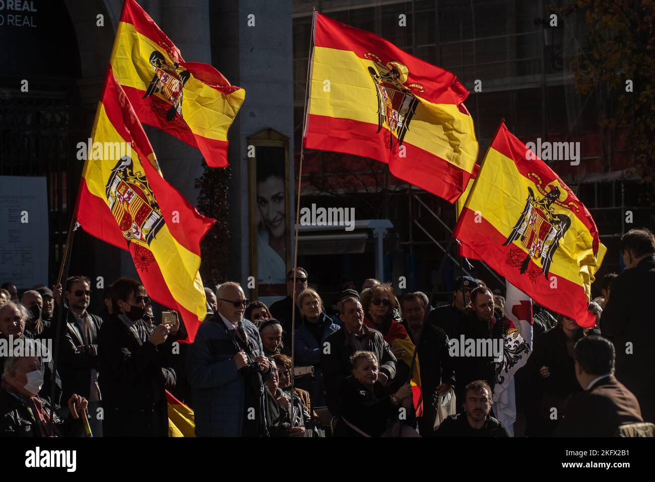 Madrid, Spain. 20th Nov, 2022. People waving pre-constitutional flags ...