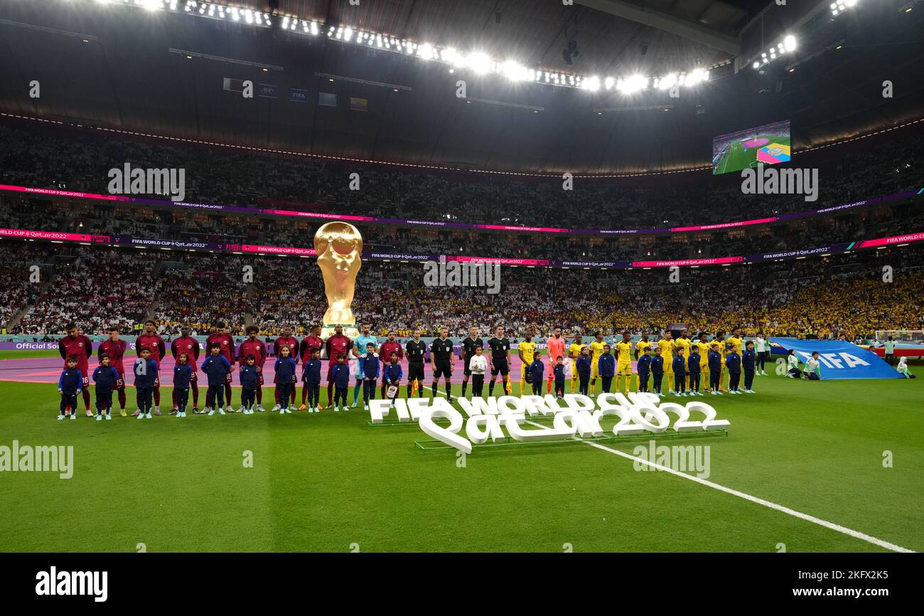 Qatar and Ecuador players line up before the FIFA World Cup Group A ...