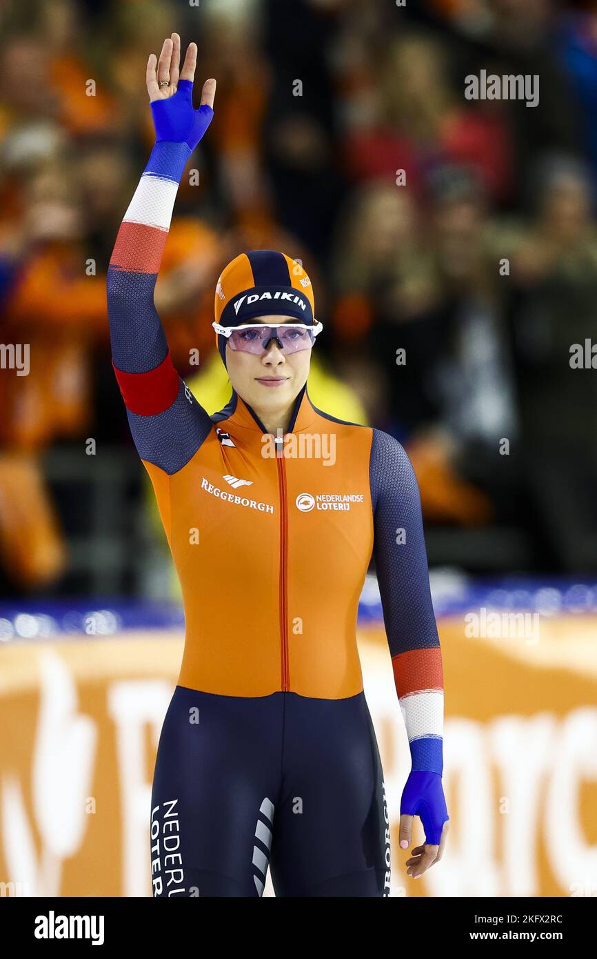 HERENVEEN - Marrit Fledderus (NED) in action on the 500 meters during ...