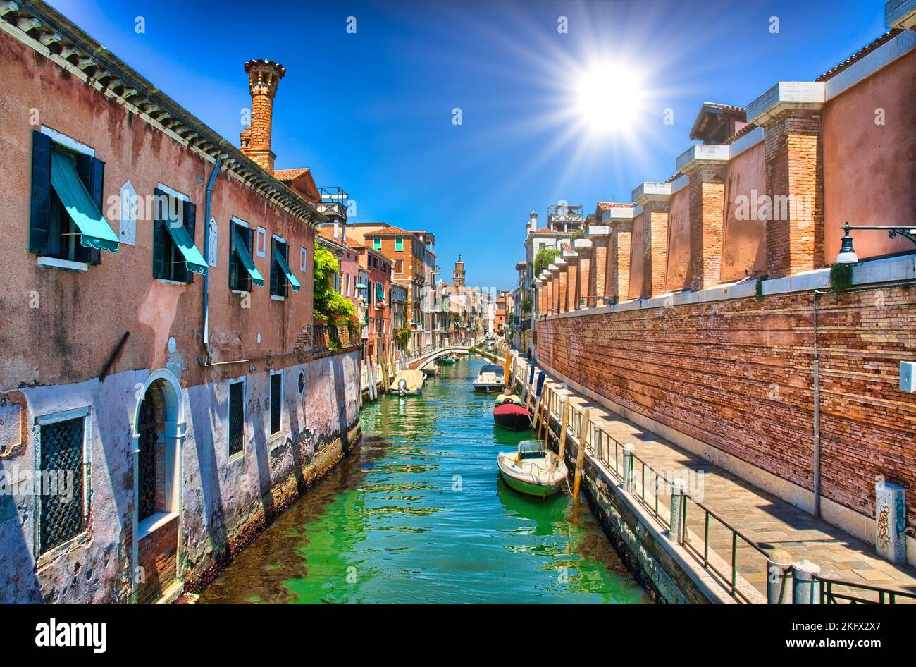Scenic canaScenic canal with Carabinieri boats, Venice, Italy, HDRl ...