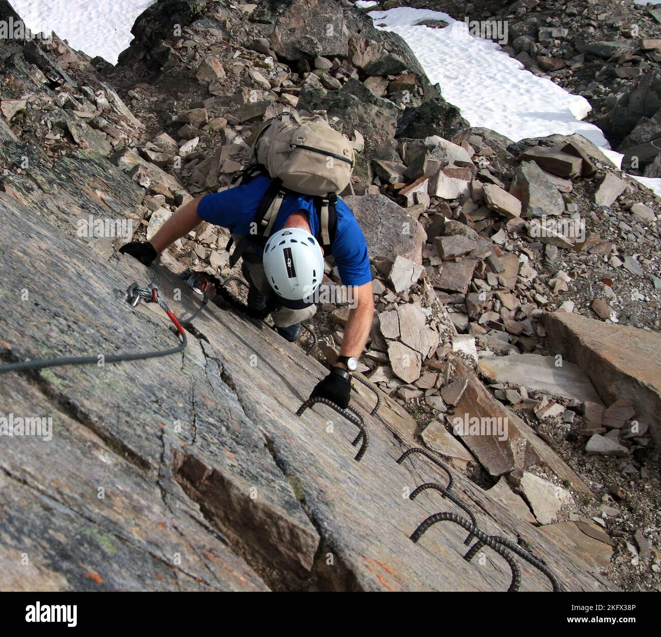Climbing the ladders in the CMH via ferrata in Bugaboo Provincial Park ...