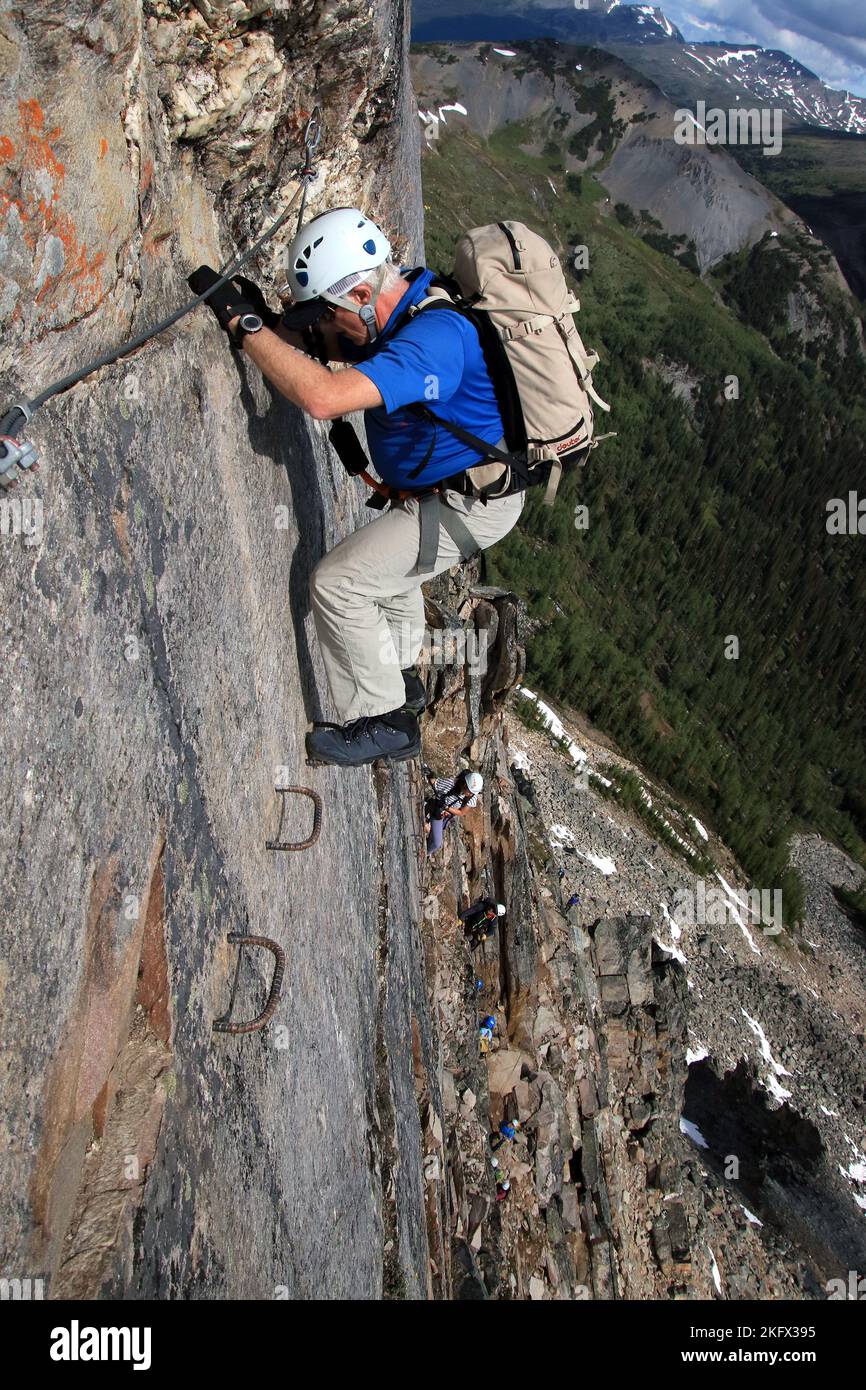 Climbing the ladders of the CMH via ferrata in Bugaboo Provincial Park ...