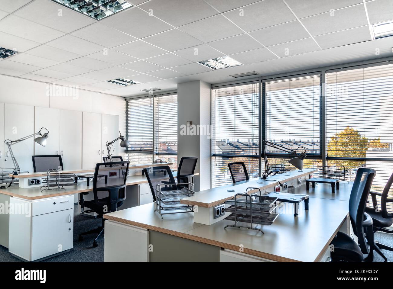 Empty places for workers in contemporary coworking. Startup business ...