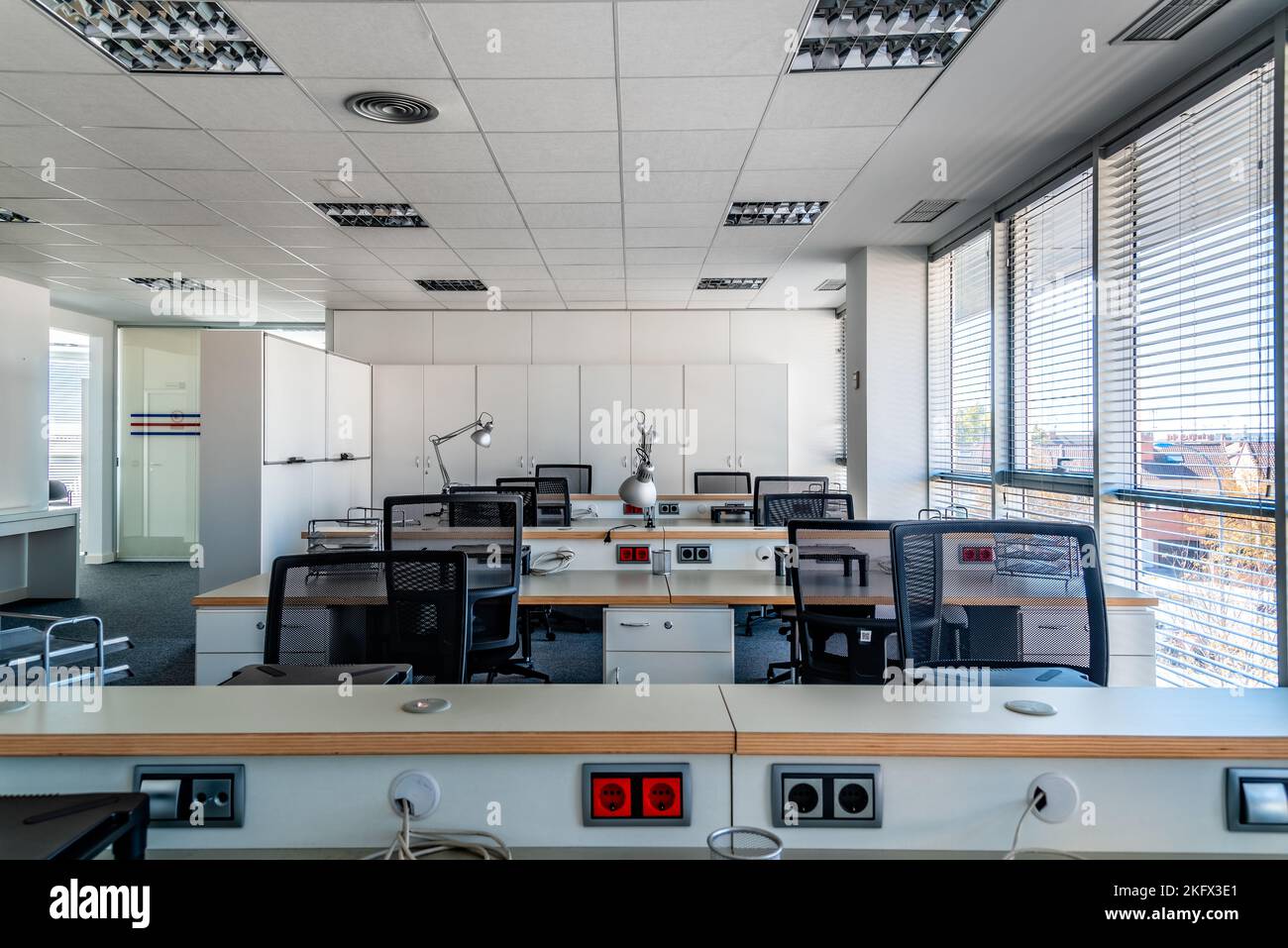 Empty places for workers in contemporary coworking. Startup business ...