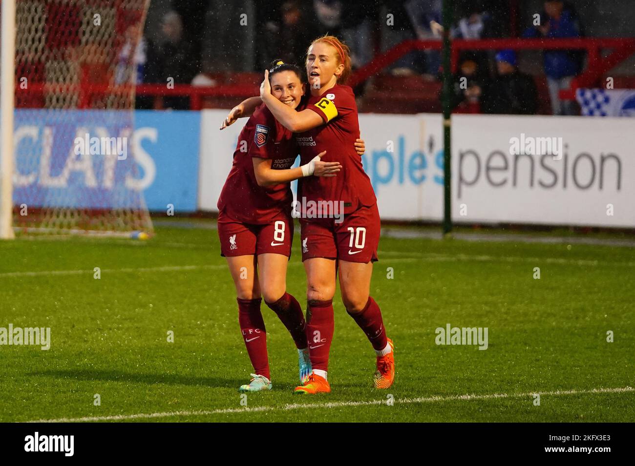 Liverpool’s Rachel Furness celebrates with Liverpool’s Charlotte ...