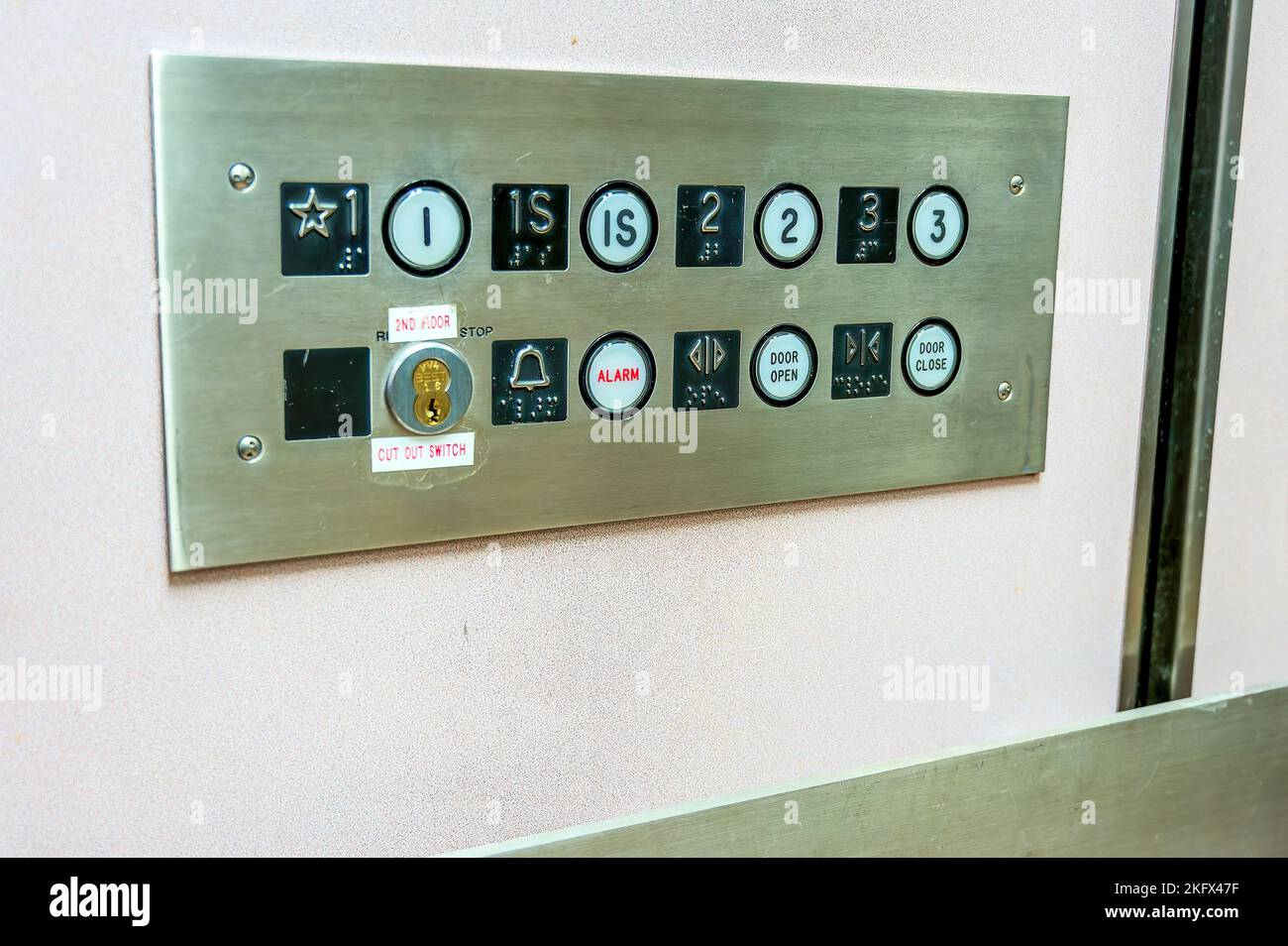 Metallic Elevator control panel with push buttons to floor or occupants ...
