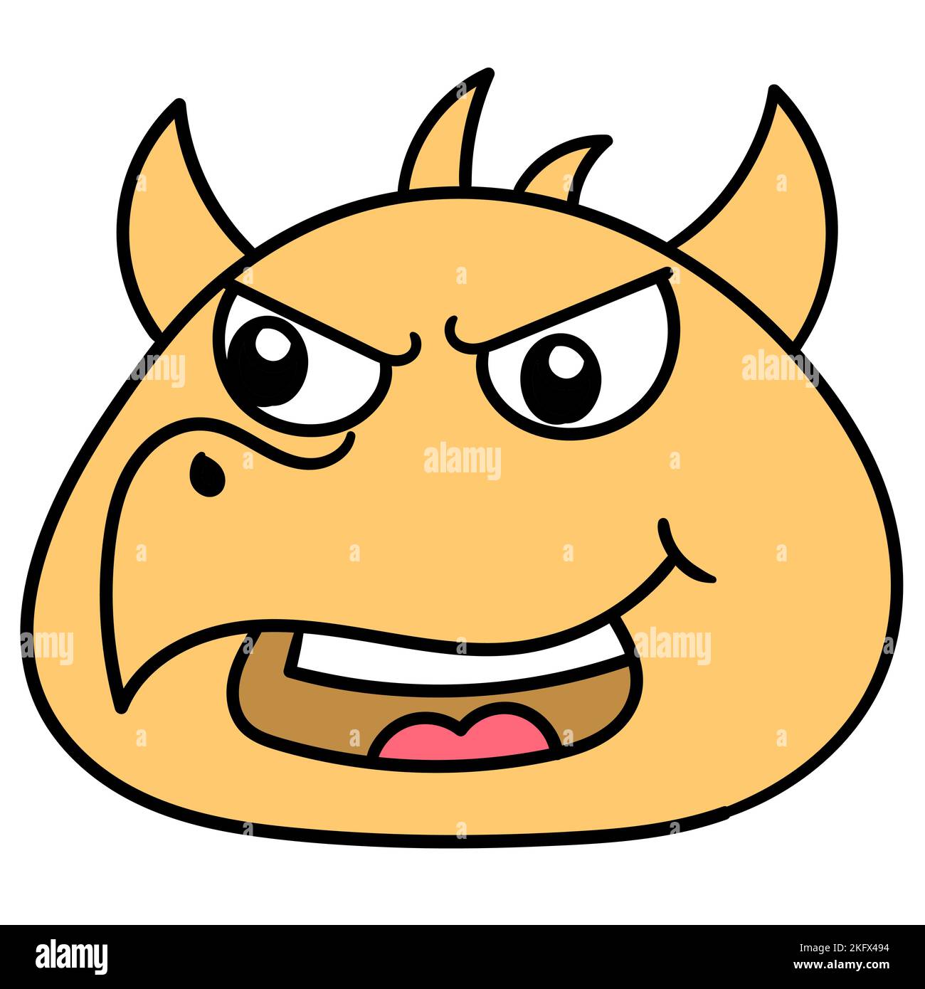 A vector illustration of an orange head with a fierce facial expression ...