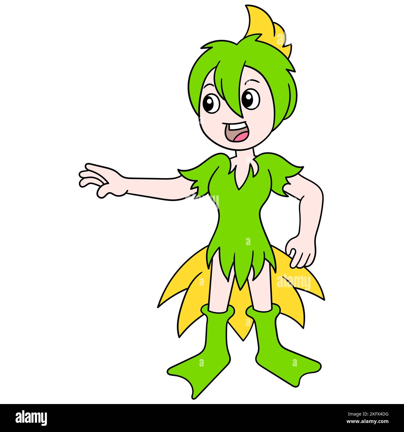 A vector illustration of a female cartoon character in a green costume ...