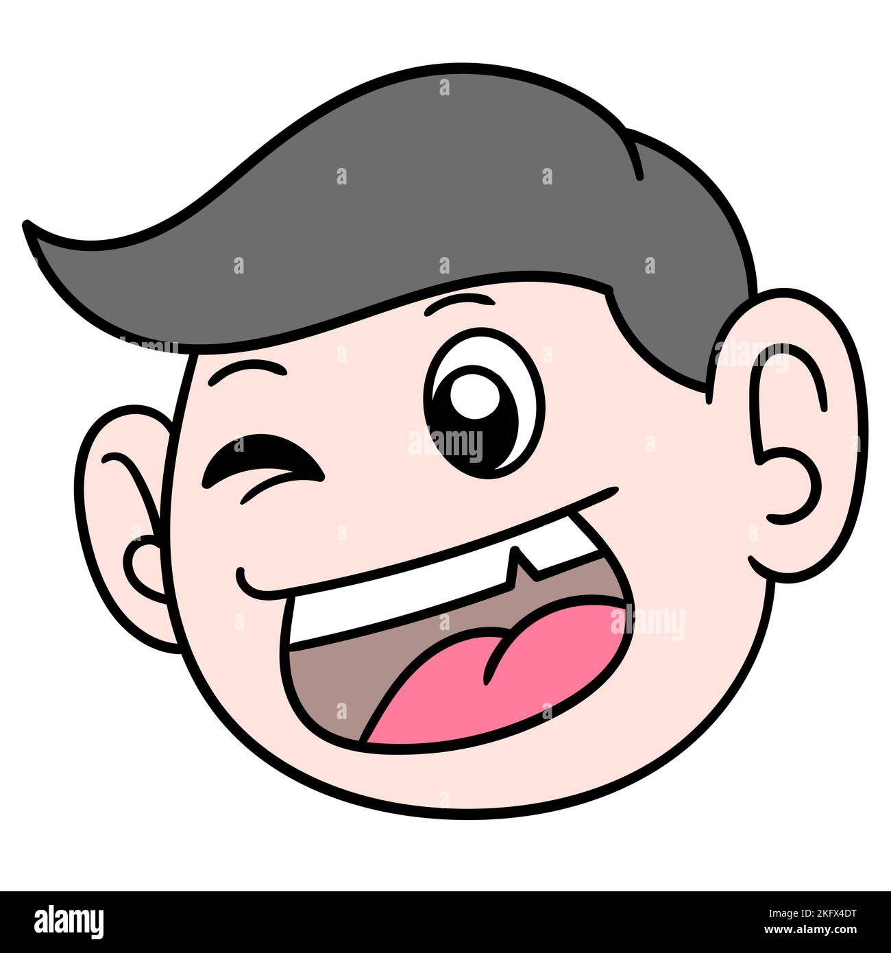 A vector illustration of a boy with black hair winking with one of the ...