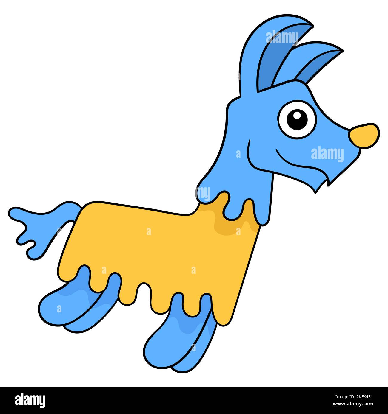 A vector illustration of a cartoon blue llama wearing yellow clothing ...