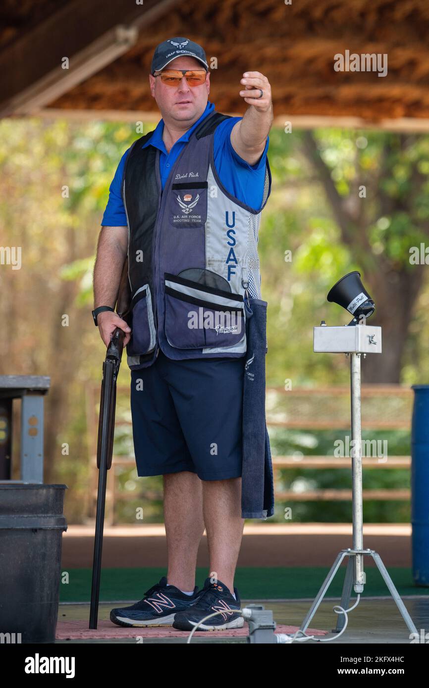 U.S. Air Force Major Daniel Rich, Air Force Services Center, preforms ...
