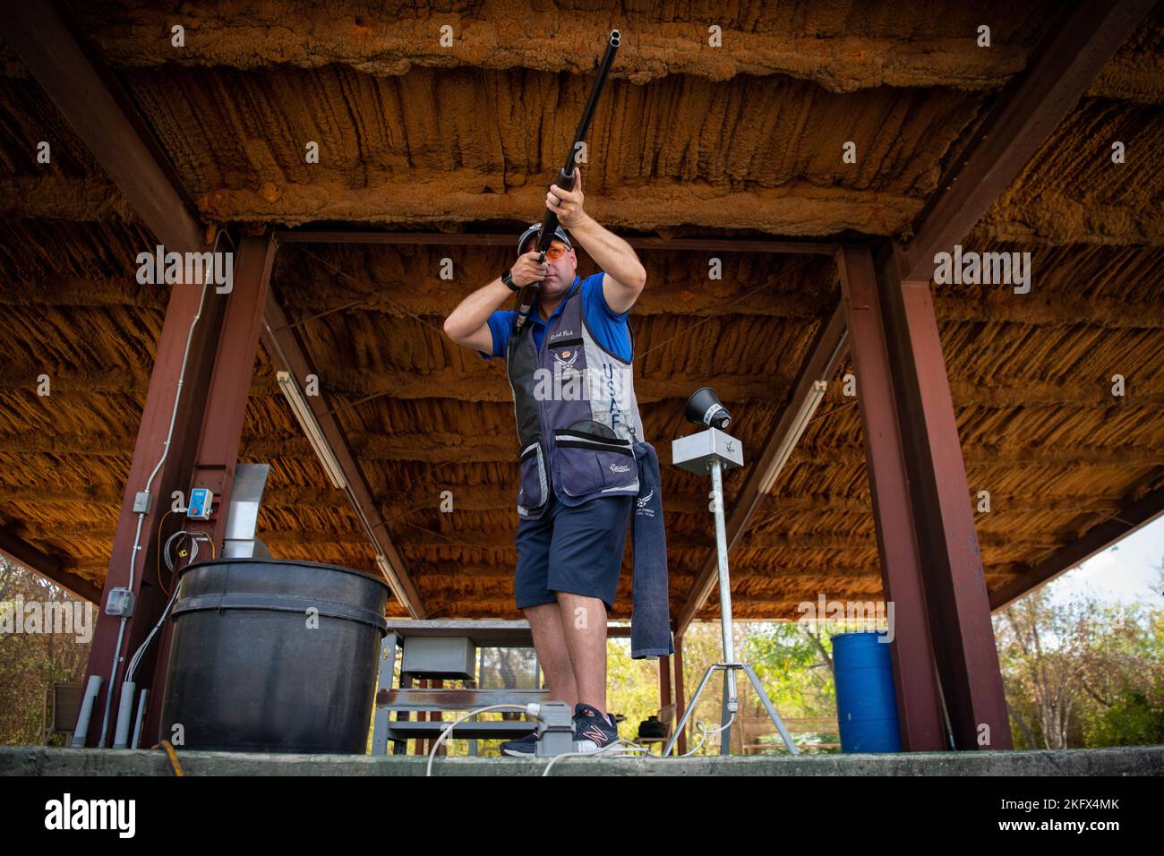 U.S. Air Force Major Daniel Rich, Air Force Services Center, preforms ...