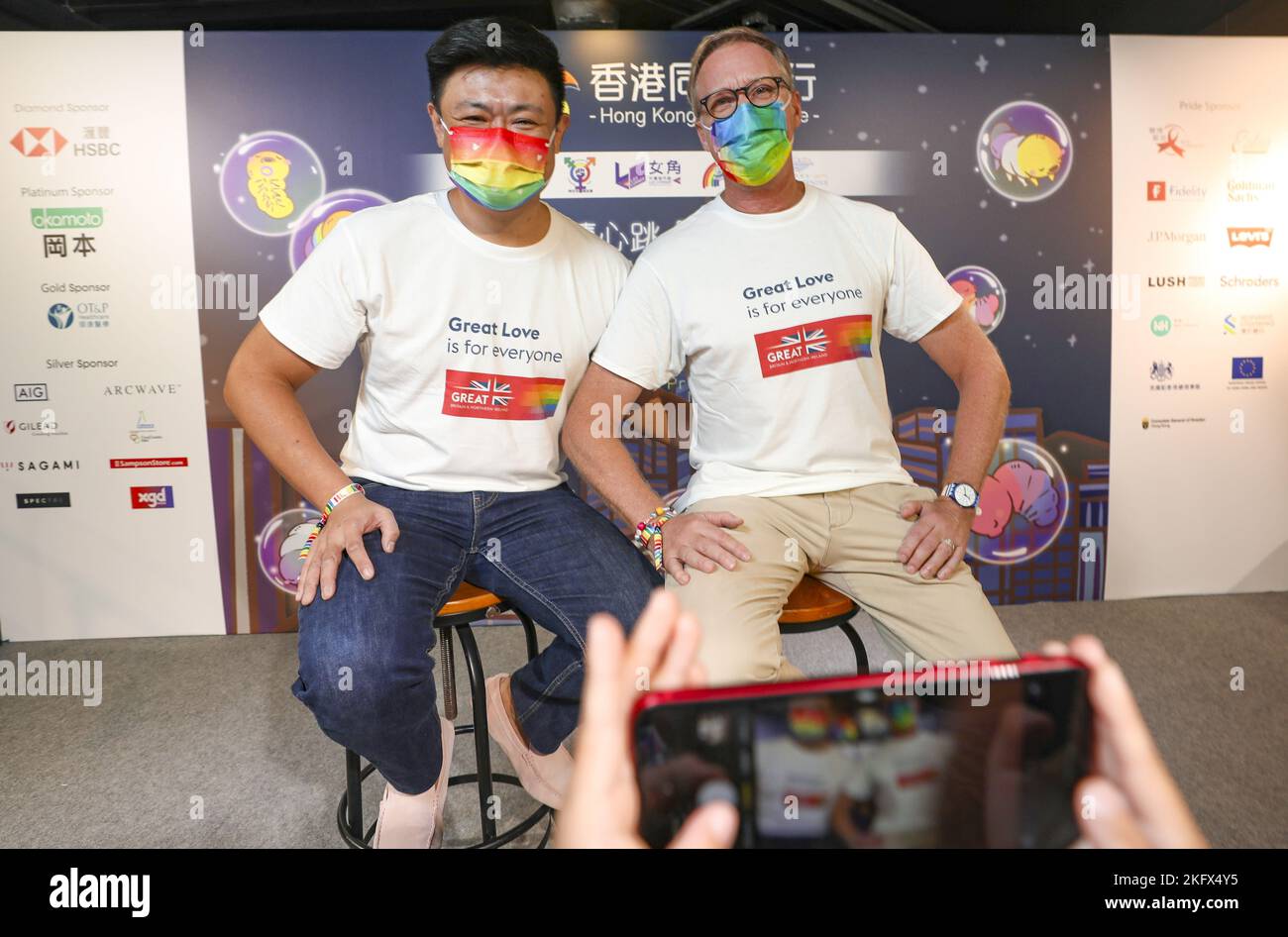 British Consul-General to Hong Kong and Macao Brian Davidson (right) and his husband Scott Chang ...