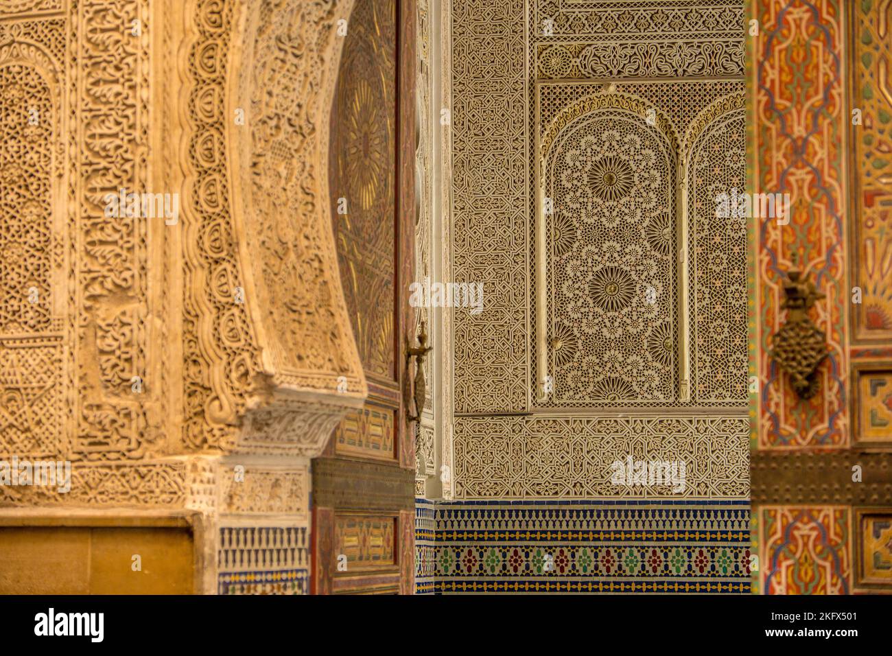 Decorative tile work in Fez in Morocco, famous for it's ancient medina ...