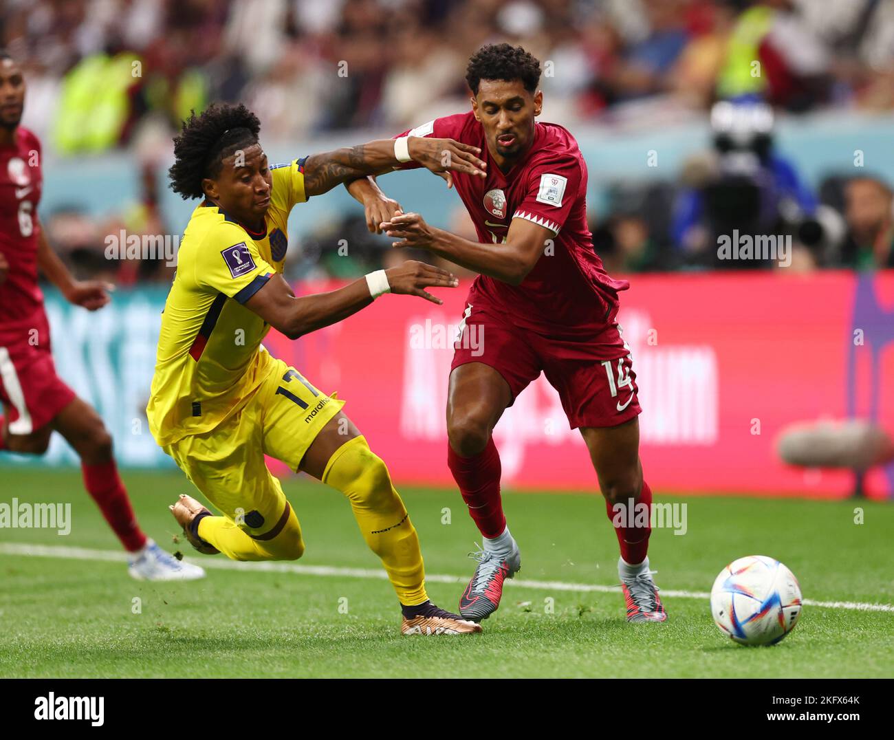 Al Khor, Qatar. 20th Nov, 2022. Angelo Preciado of Equador tackles ...