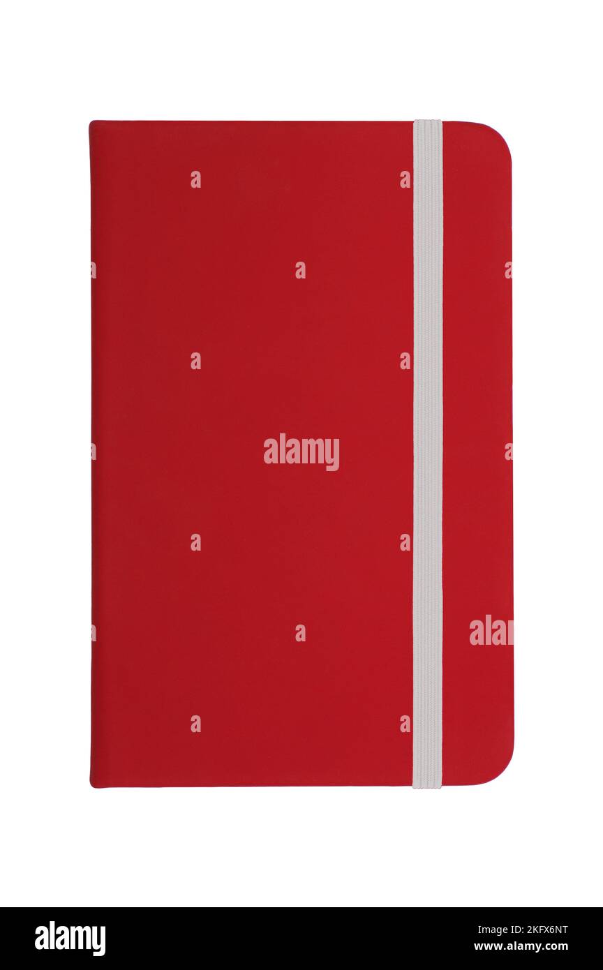 Red notebook with white elastic band Stock Photo - Alamy